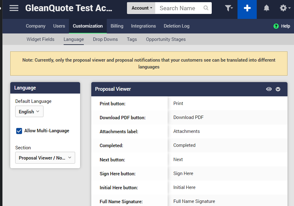 Creating Proposals in Different Languages (Multi-Language) – GleanQuote